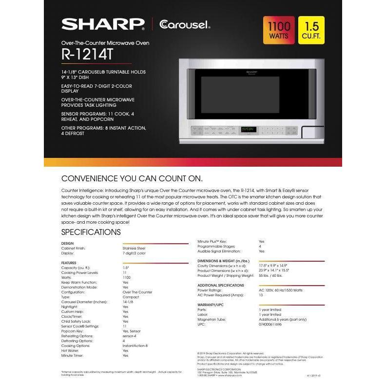 Sharp 24" Over-the-Counter Microwave in Stainless Steel (R1214T)