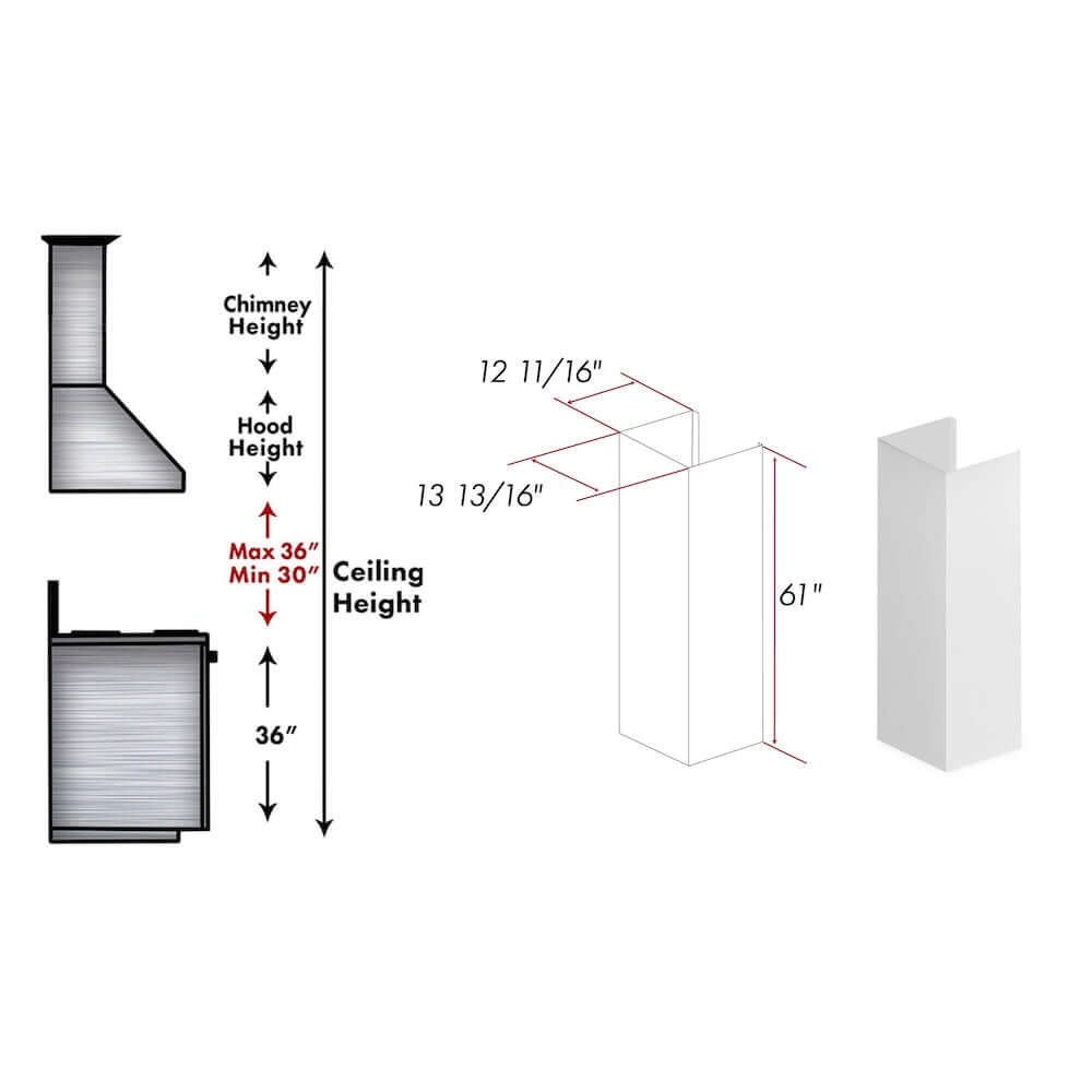 ZLINE 61" Wooden Chimney Extension for 355WW Range Hoods (355WW-E)