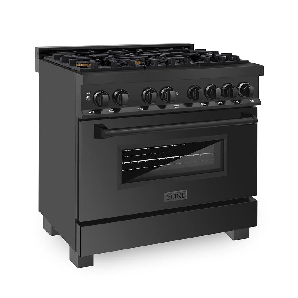 ZLINE 36" Legacy Dual Fuel Range in Black Stainless with Brass Burners ...
